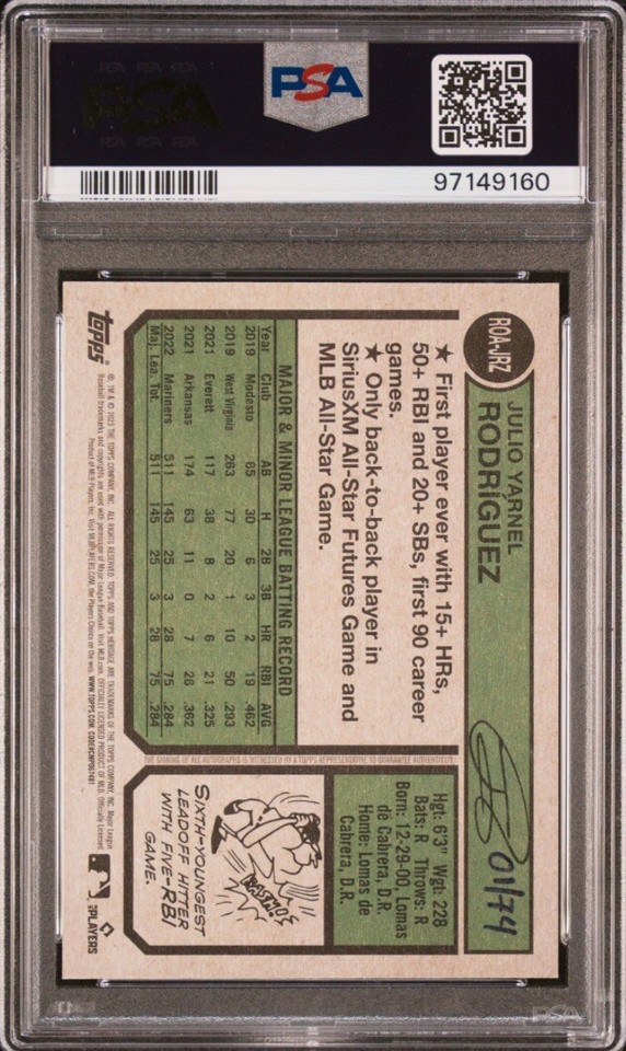 2023 Topps Heritage Real One Auto Red Ink Julio Rodriguez PSA 9 Serial ...