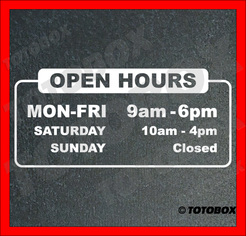 Business Store Open Hour Decal Vinyl Sticker Window Door Wall Sign ...