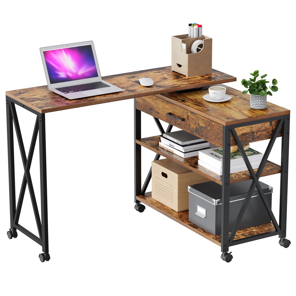 360° Corner Computer Laptop Table L Shaped Rotatable Desk Workstation ...