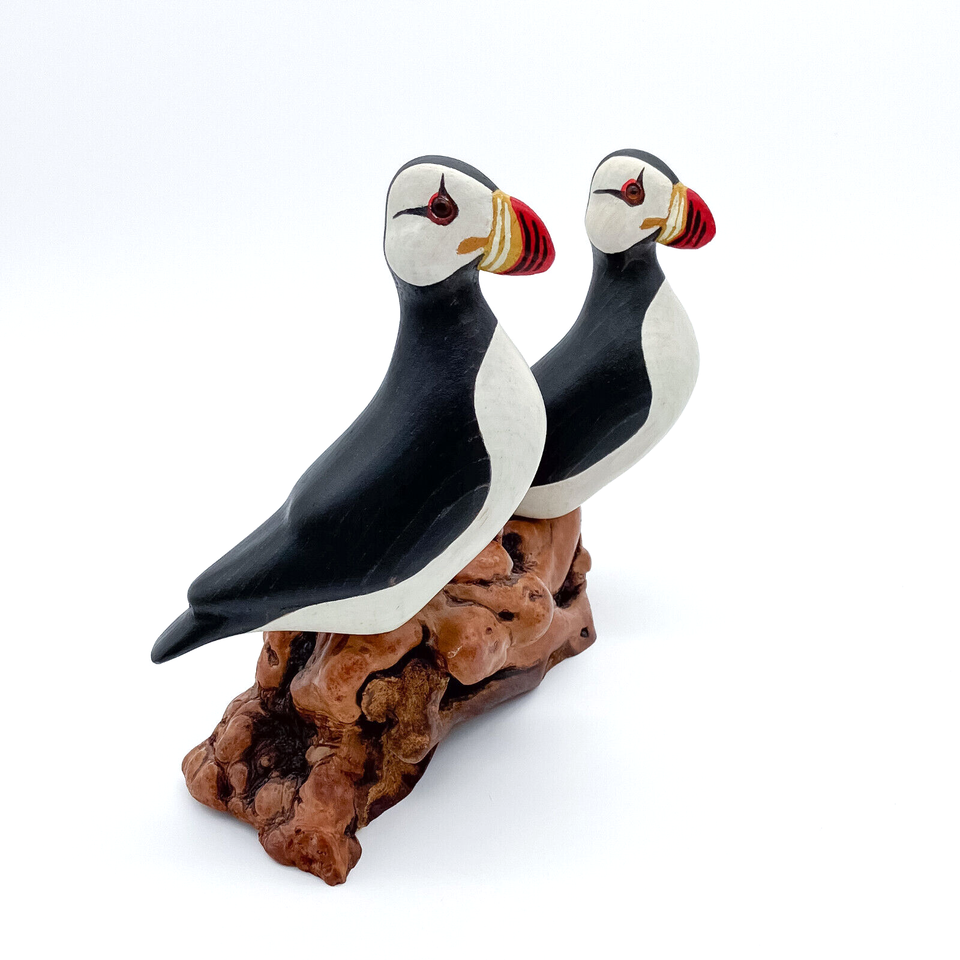Big Sky Carvers Hand Carved Wood Puffins Glass Eyes Bird Figurine ...