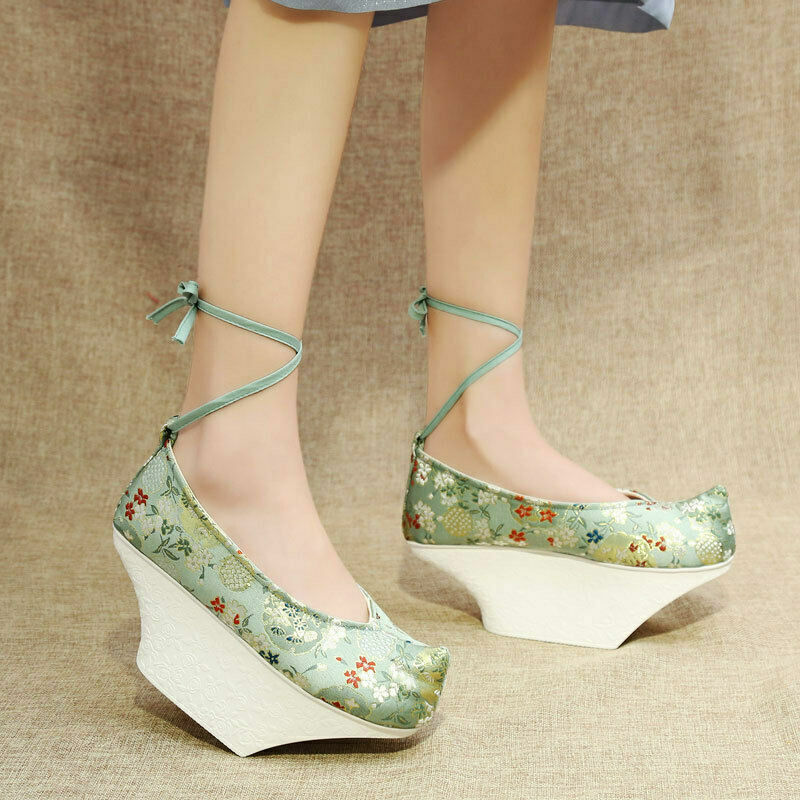Women's Ancient Hanfu Shoes Chinese Ming Costume High Heels Embroidered ...