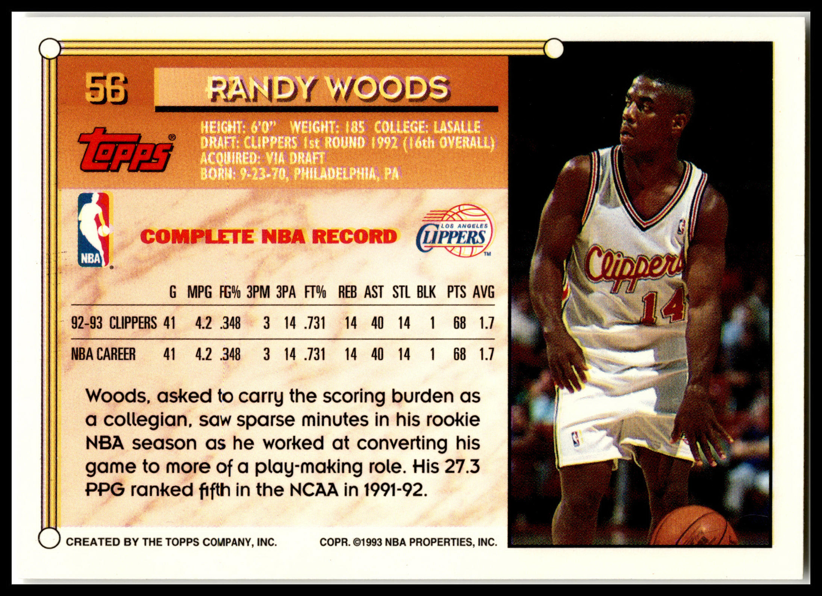 Randy Woods #56 1993 Topps Clippers B0116A | eBay