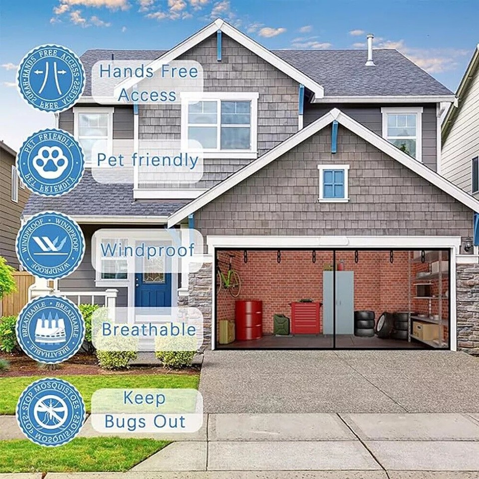 Magnetic Garage Door Screen 16 x 7ft for 2 Cars Heavy-Duty Garage Net ...