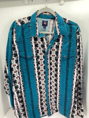 Panhandle Slim Aztec Pearl Snap Shirt Men Sz XL Green Long Sleeve ...