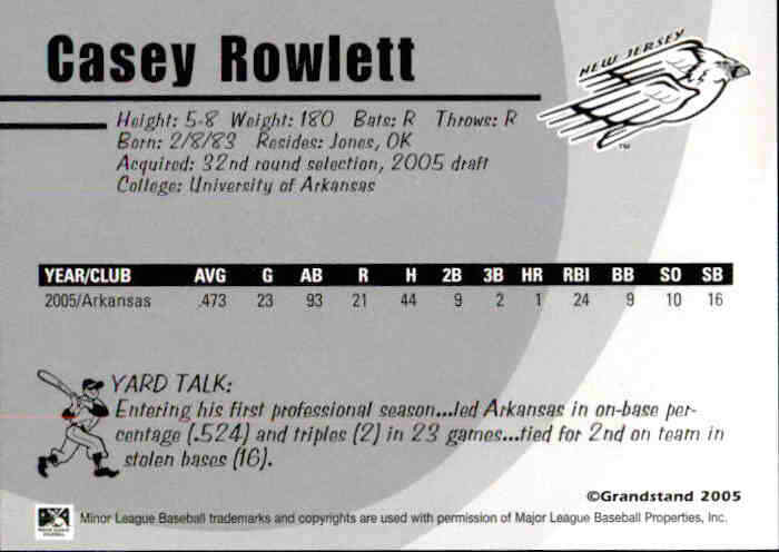 2005 New Jersey Cardinals Grandstand #27 Casey Rowlett Jones Oklahoma ...