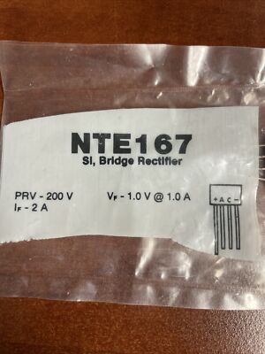 NTE Electronics NTE167 BRIDGE RECTIFIER PRV=200V IF=2A SIP | eBay