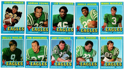 1971 Topps PHILADELPHIA EAGLES 10 card team set MARK MOSELEY rookie RC ...