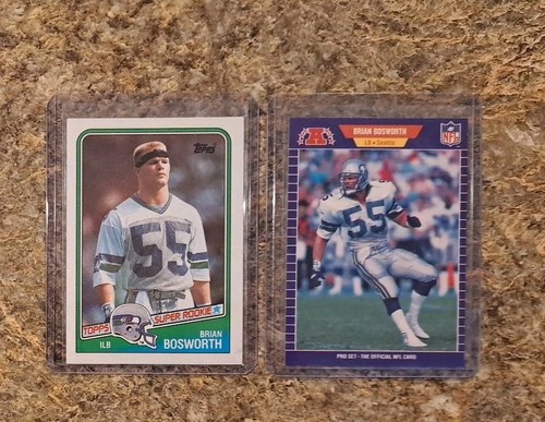 (2) Brian Bosworth 1988 Topps Rookie Card RC 1989 Pro Set Seahawks ...
