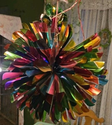 Large Atomic Starburst Foil Mylar Christmas Ball And Small Pom Pom ...