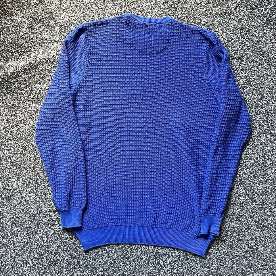 Woolovers Men's Waffle Knit Jumper Size Large Blue Pullover 100% Cotton ...
