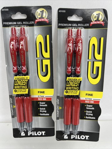 (2) PILOT RED G2 Premium Gel Roller Ball Pen Fine Point Ink 0.7 2pk ...