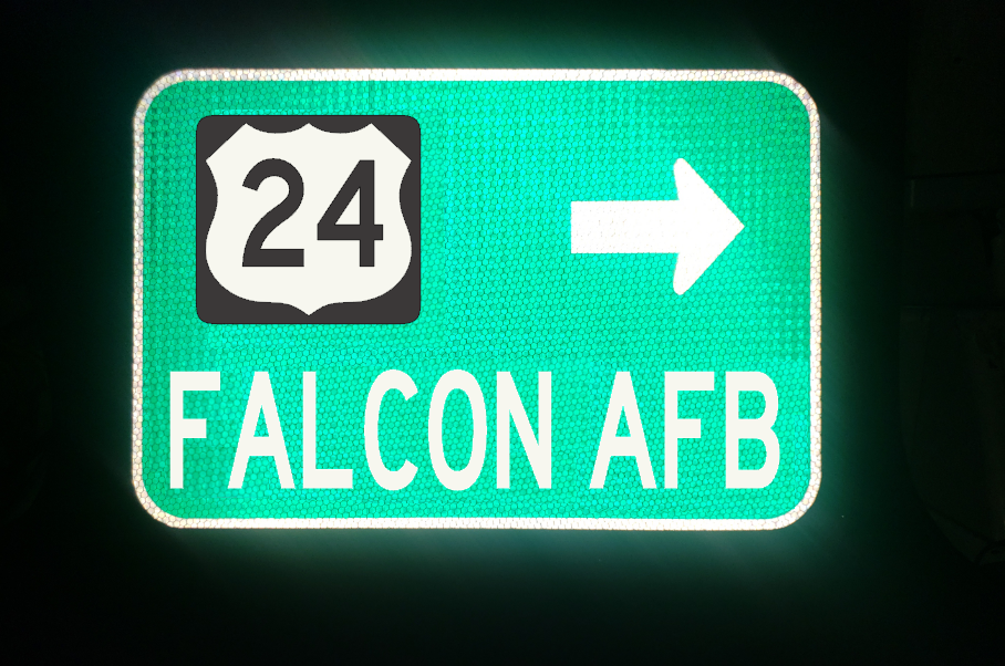 FALCON AFB, Colorado Hwy 24 route road sign 18"x12", Schriever AFB, Air ...