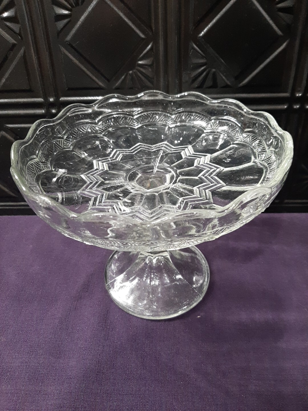 Vintage Antique Clear Pressed Glass Compote / Cake Stand, Unique Heavy ...