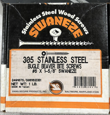 Swan 305 Stainless Steel Bugle Head Beaver Bite Screw #6 X 1-5/8” 1 ...