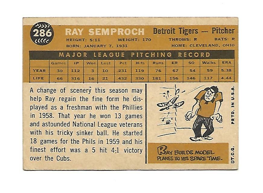 1960 TOPPS #286-RAY SEMPROCH-DETROIT TIGERS-EX CONDITION | eBay