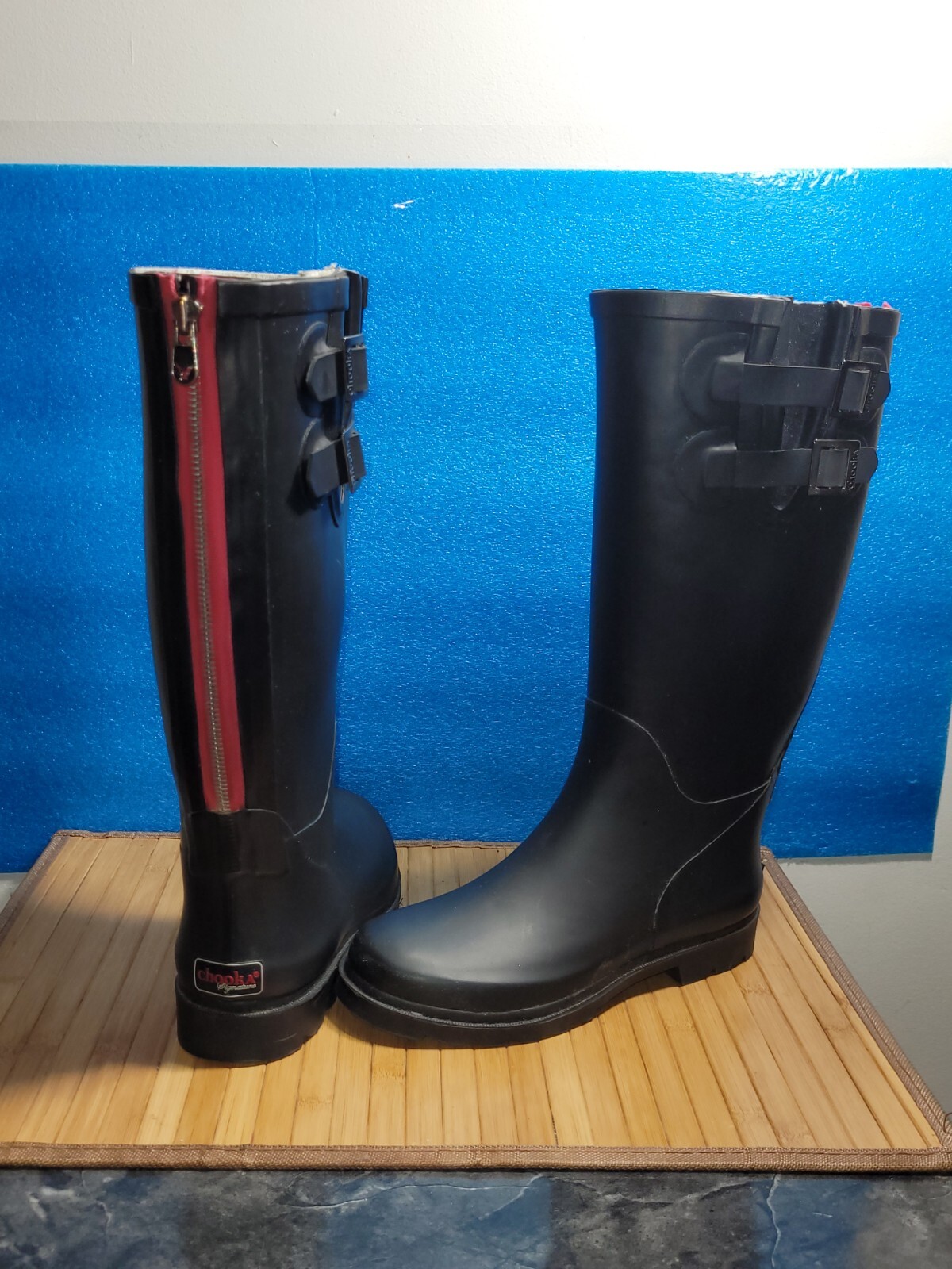 CHOOKA SIGNATURE Women's US 7 EU 37.5 Black 14" Zipper Rubber Rain ...