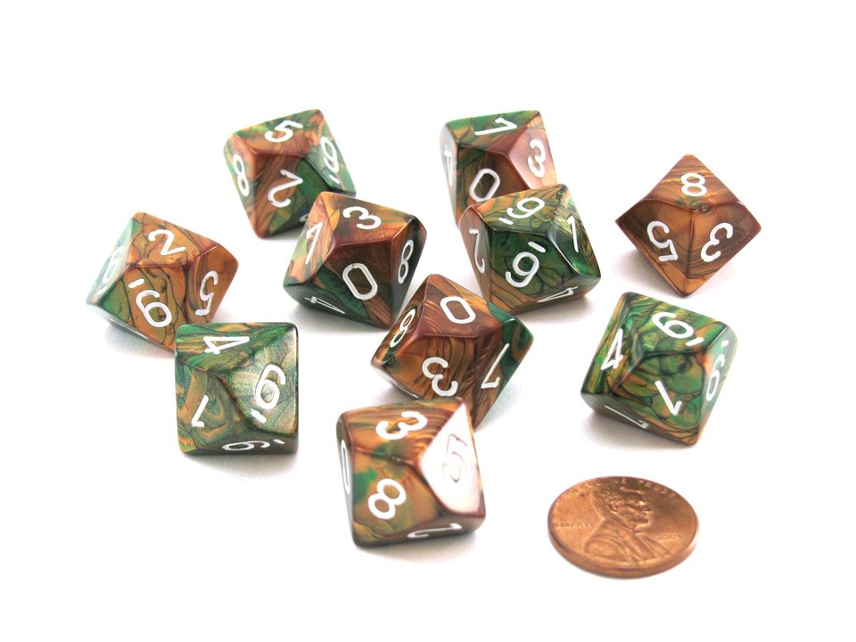 Set of 10 Chessex D10 Dice - Gemini Copper-Green with White Numbers | eBay