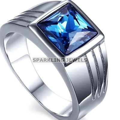 Lustrous Blue Topaz Square Cut With 925 Sterling Silver Ring For Men #C137 # | eBay