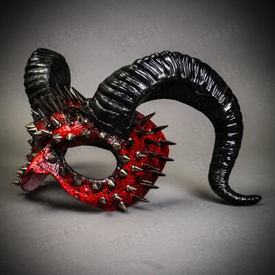Bloody RED Spikes Demon Horror Ram Horns Costume Halloween Masquerade ...