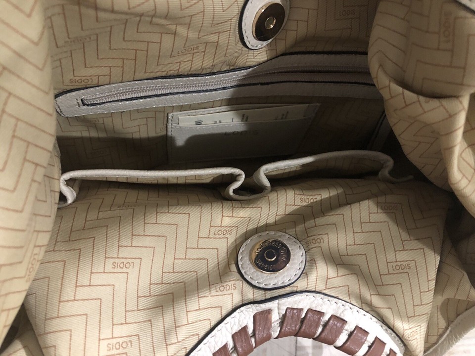 LODIS Large Whipstitch Leather Tote Lacey Sand/Chestnut | eBay