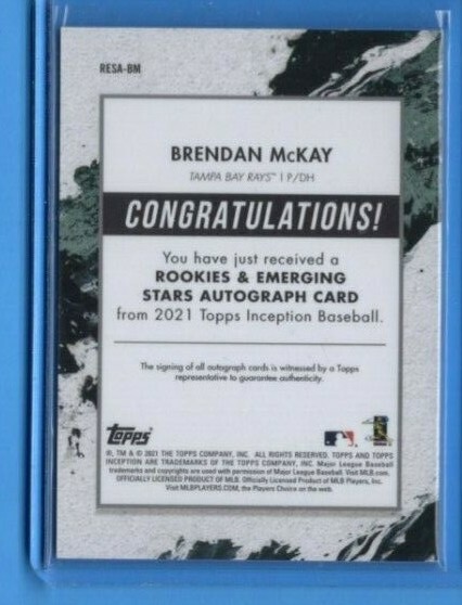 Brendan McKay 2021 Topps Inception On Card Rookie Auto #092/125, Green ...