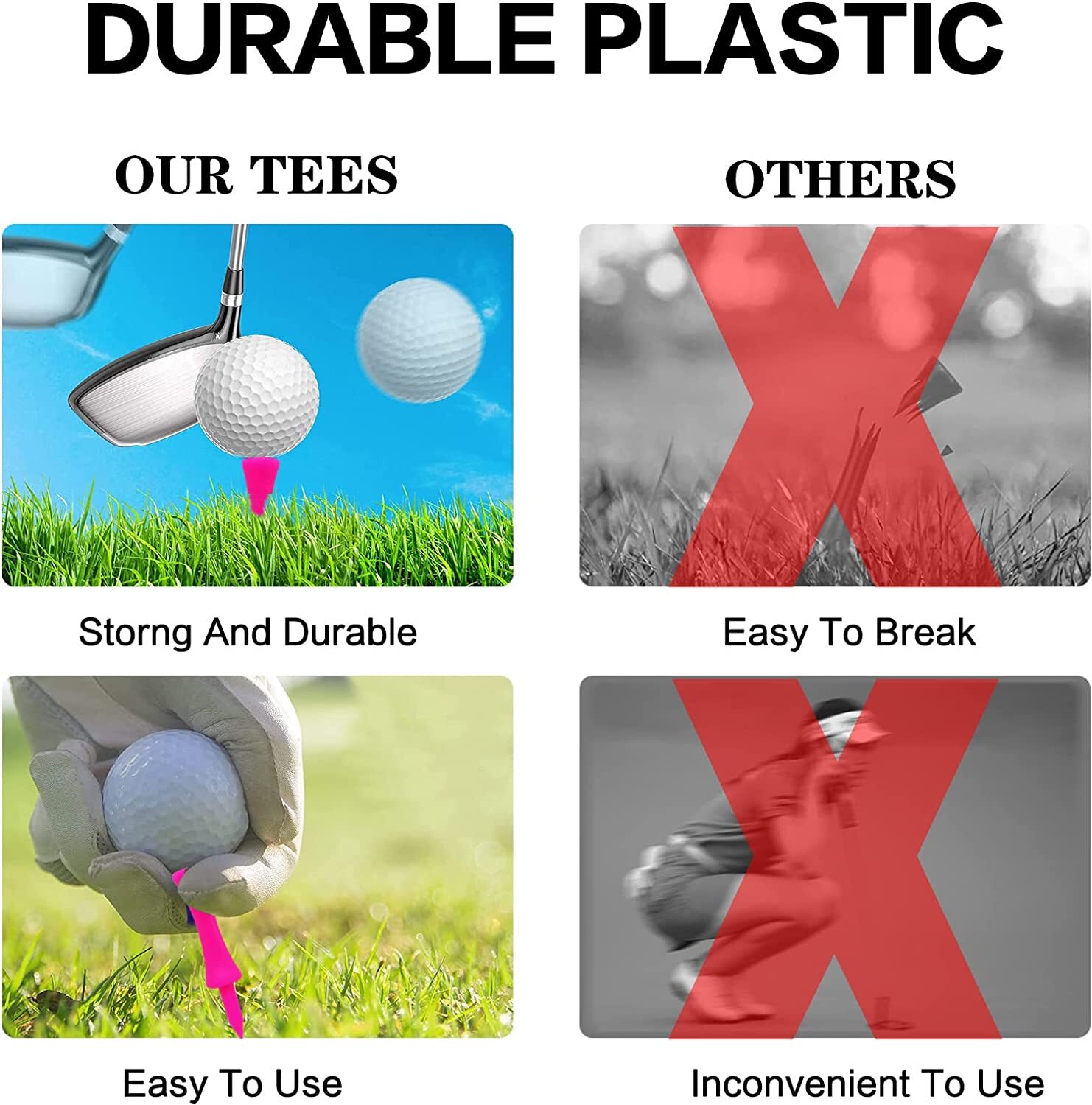 2 1/4'' Castle Golf Tees Plastic Unbreakable Value 200 Count Golf ...