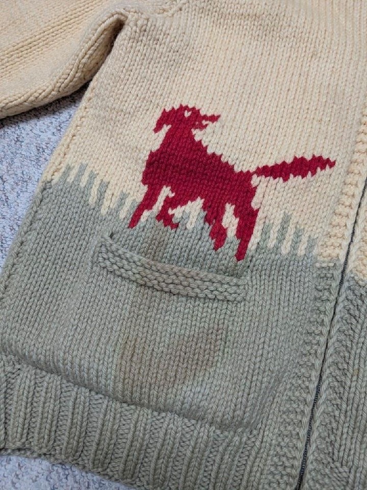 vintage COWICHAN sweater HUNTING cardigan 2XL wool knit 1950s handmade ...
