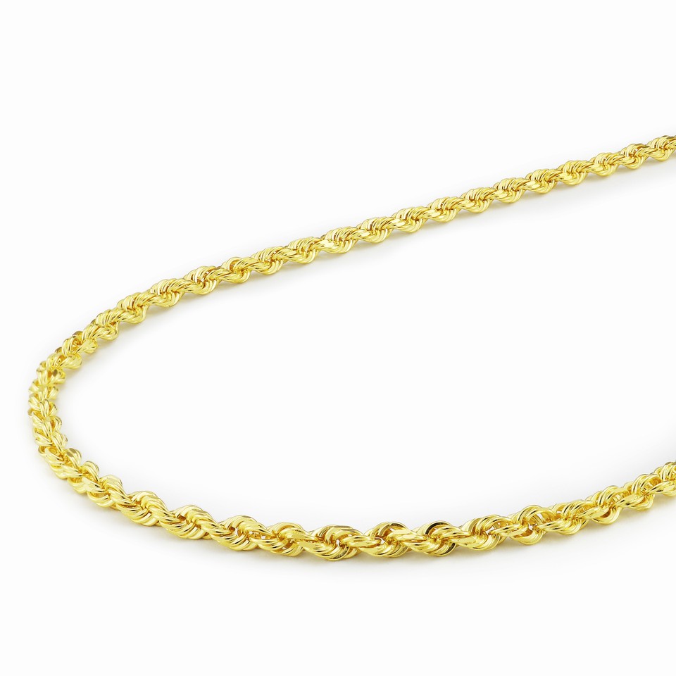 10K Yellow Gold 2.5mm Italian Rope Chain Diamond Cut Pendant Necklace ...