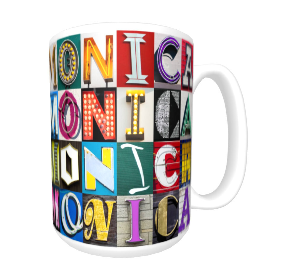 MONICA Coffee Mug / Cup featuring the name in photos of sign letters | eBay