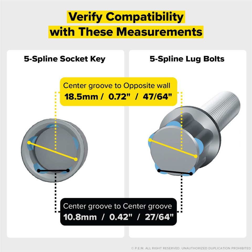 1 Silver Socket Key Tool | for Spline Lug Bolts | 19mm or 3/4" Hex | 5 ...