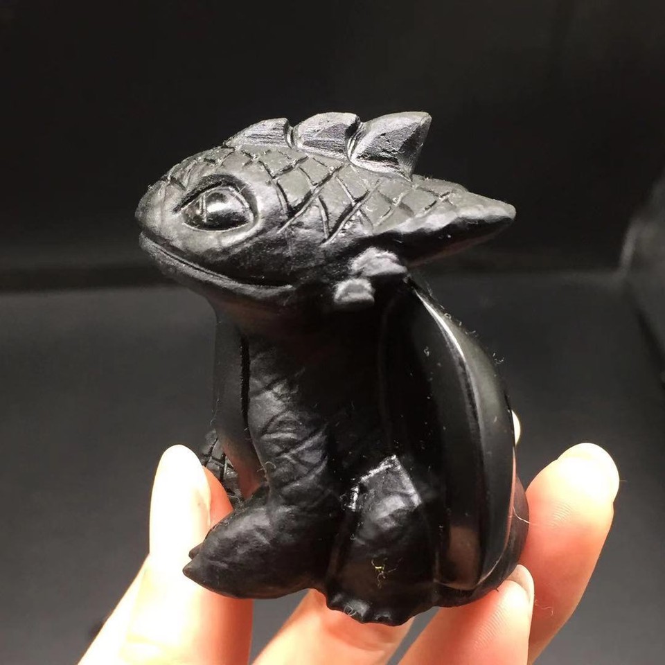 Natural Obsidian Crystal Carved Baby Dragon Wing Polished Healing ...