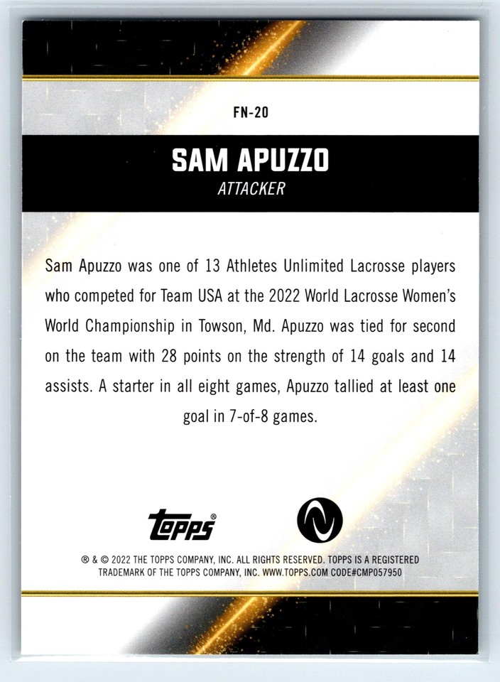 Sam Apuzzo 2023 Topps Athletes Unlimited Face of the Nation #FN-20 | eBay