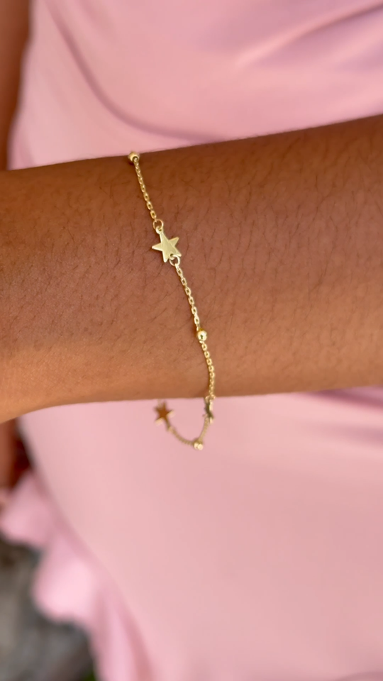 14k Solid Gold Dainty Star Bracelet Adjustable from 7" to 7.5" 1mm ...