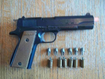 1960's Topper Johnny Eagle Lieutenant TOY firing .45 Pistol w/All 6 ...