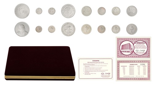 Bahrain 1-500 Fils Sterling Silver Proof Set, 1983, KM #1a-8a, Mint, w ...