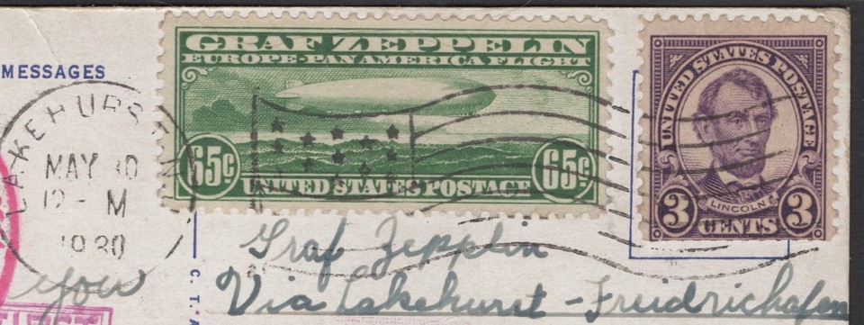 Graf Zeppelin Postcard Franked 65c Zeppelin Airship Airmail Stamp ...