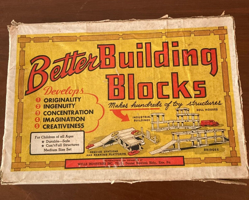 Vintage 1950's Better Building Blocks Wood Toy Wells Industries | eBay