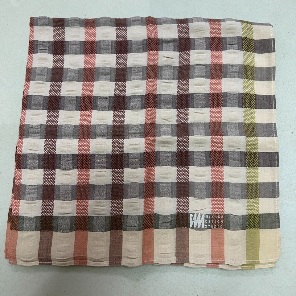 MAN HANKY JAPAN BEIGE CHECK STRIP CLASSIC COTTON VTG POCKET ART SQUARE ...