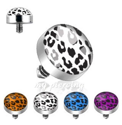 1pc. 14G~Leopard Print Inlayed 316L Steel Internally Threaded Dermal ...