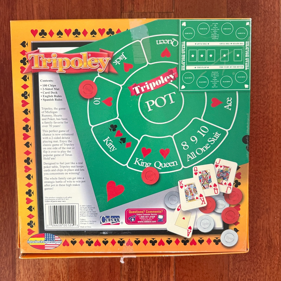 Cadaco Tripoley Deluxe Mat Version Michigan Rummy Hearts and Texas Hold ...