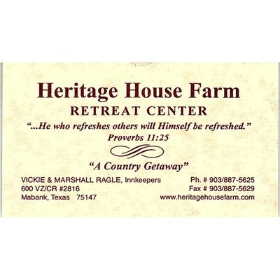 Heritage House Farm Vickie Ragle Mabank TX Vintage Business Card STK2 ...