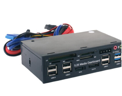 PC Front Panel 5.25'' Dashboard Media USB 3.0 Hub Audio eSATA SATA Card ...