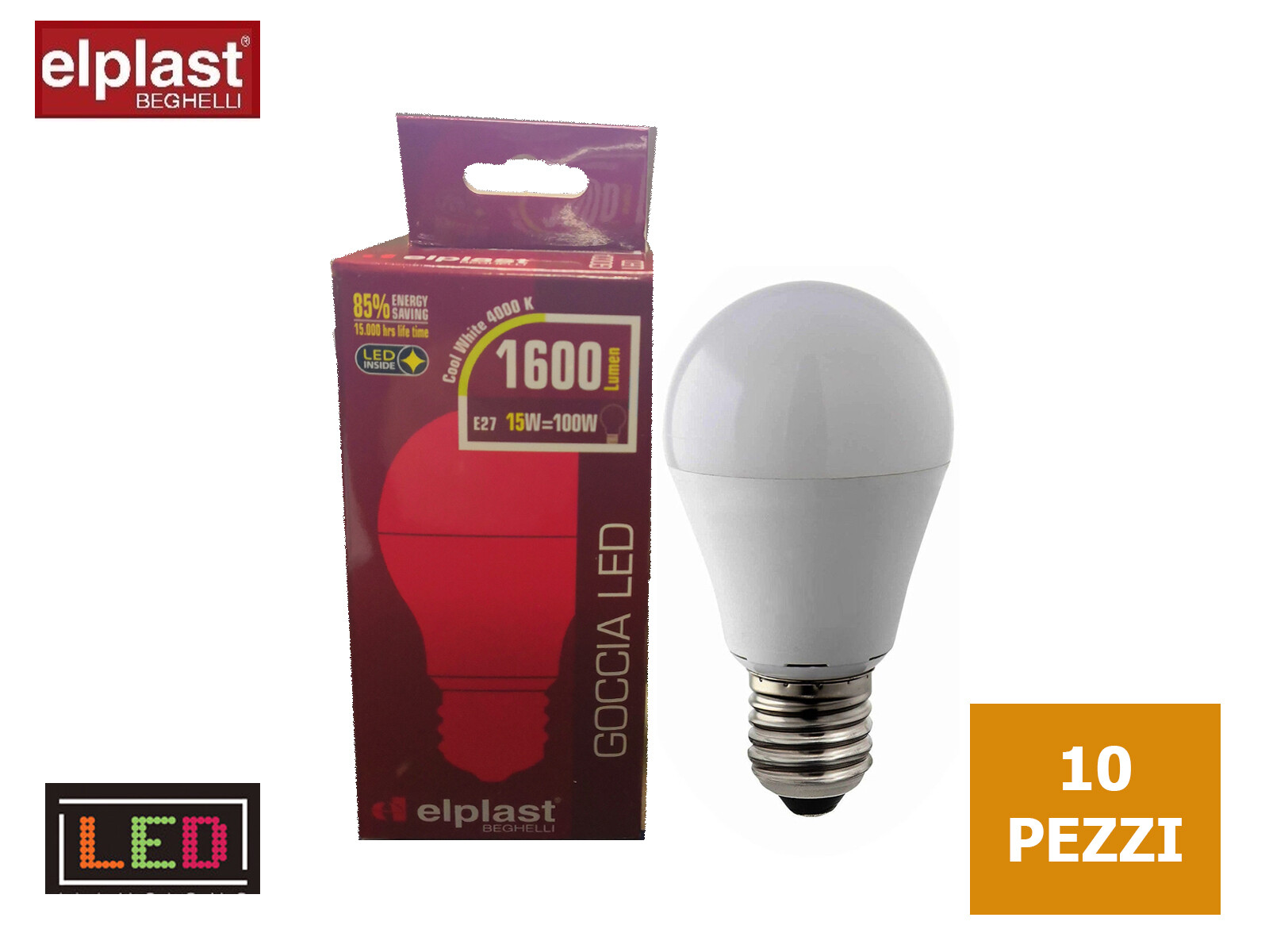 10 LAMPADINE LED E27 15W ELPLAST BEGHELLI BULBO LAMPADINA LAMPADA KIT ...