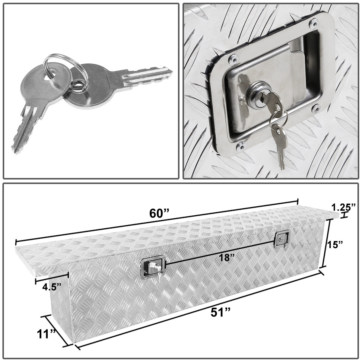 60"X12"X15.5"SILVER ALUMINUM REAR TRUNK BED TOOL BOX UNDERBED CARGO ...