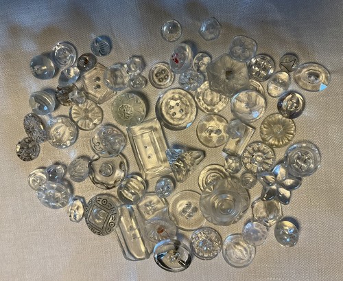 Big Lot of Vintage Clear Glass Buttons Many Shapes Including Flowers | eBay
