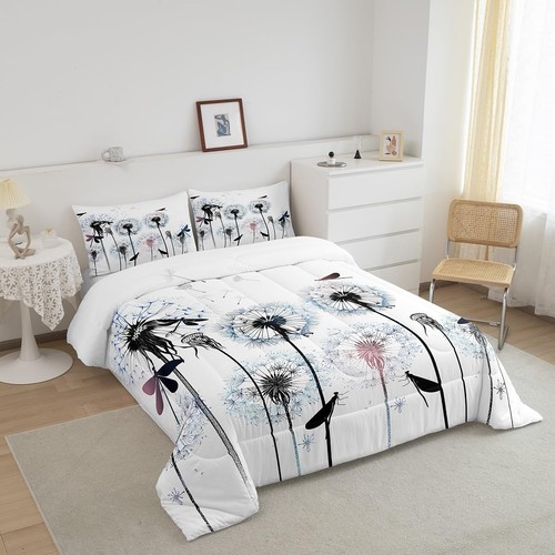 Dragonfly Dandelion Comforter Set Queen Size,Colorful Animals Plants ...