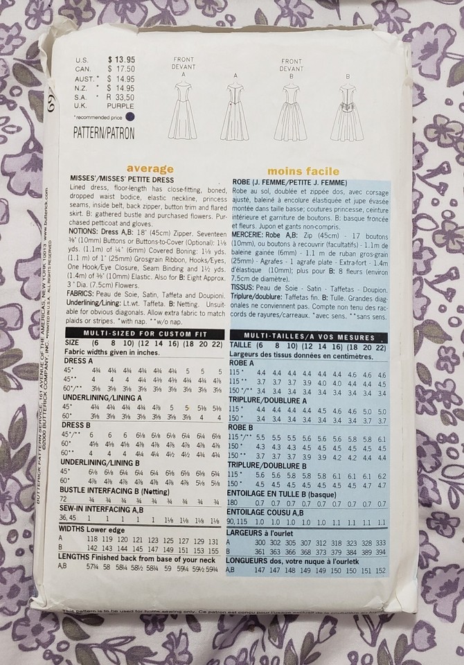 Butterick 6926 Boned Drop Waist Wedding Gown Sz 12 14 16 Sew Pattern UC ...