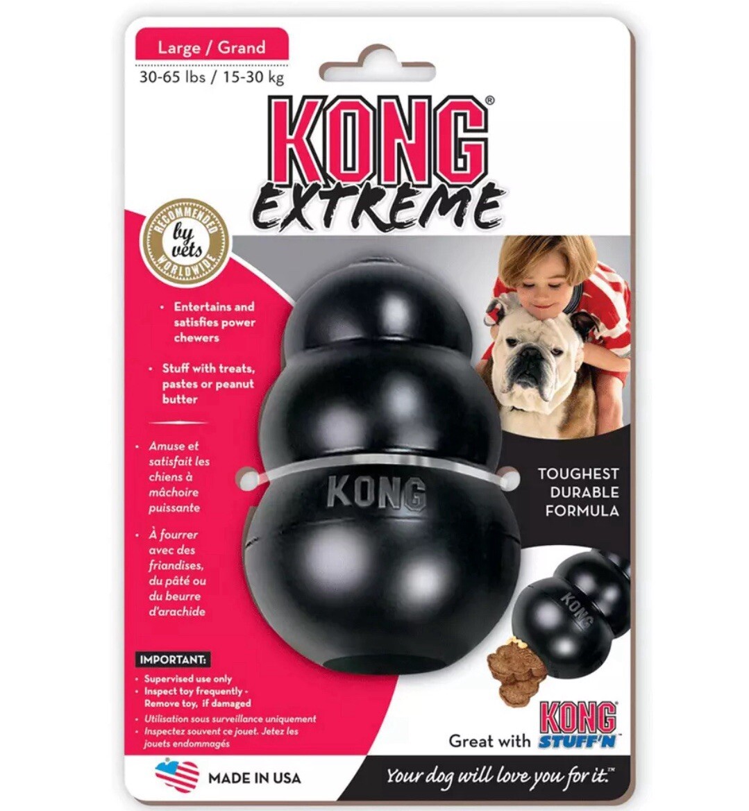 KONG Extreme LARGE Fetch & Chew Dog Toy Black Durable Rubber Treat ...