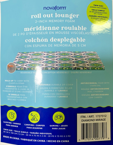 NOVAFORM Roll Out twin mattress memory foam green Diamond Mirage Lounger NEW | eBay