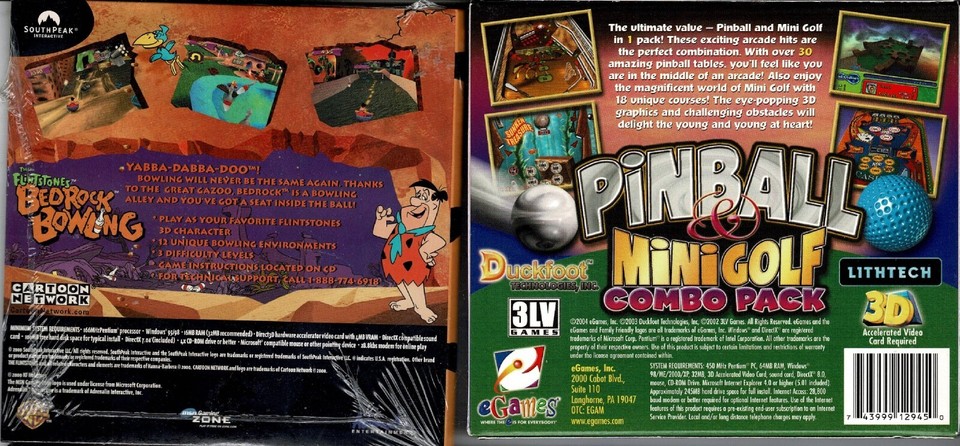 Flintstone Bedrock Bowling & eGames Pinball & Mini Golf Combo Pc New XP ...